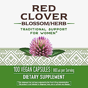 Nature's Way Red Clover Blossom Herb, Traditional Women's Health Support*, 800 mg per serving, 100 Vegan Capsules