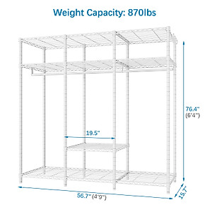 VIPEK V30 Heavy Duty Clothes Rack with 7 Adjustable Shelves & 2 Hang Rods, Portable Closet Rack, Metal Clothing Rack, Freestanding Wardrobe Closet for Hanging Clothes, Max Load 870lbs