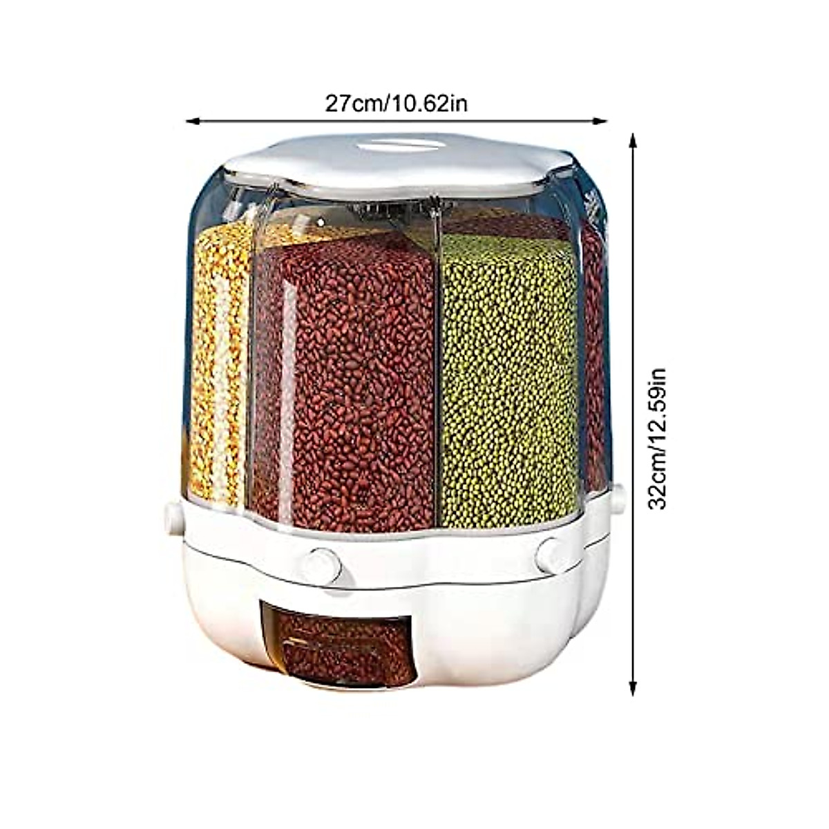 XGZ 6-Grid Grain Dispenser Rotating Kitchen Storage Containers Cereal Storage Containers Rice Dispenser Food Storage Containers Airtight Containers,27X32cm/10.6X12.6in