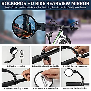 ROCKBROS Bike Mirror Handlebar Mount Bicycle Rear View Mirror Adjustable Rotatable Safety Bike Accessories Bike Mirrors for Mountain MTB Road E-bike