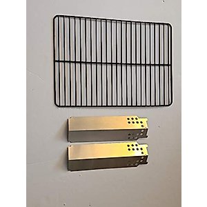 Outdoor Bazaar Set of Porcelain Cooking Grid and Two Stainless Steel Replacement Heat Plates for Charbroil Classic 280 2-Burner, G215-0203-W