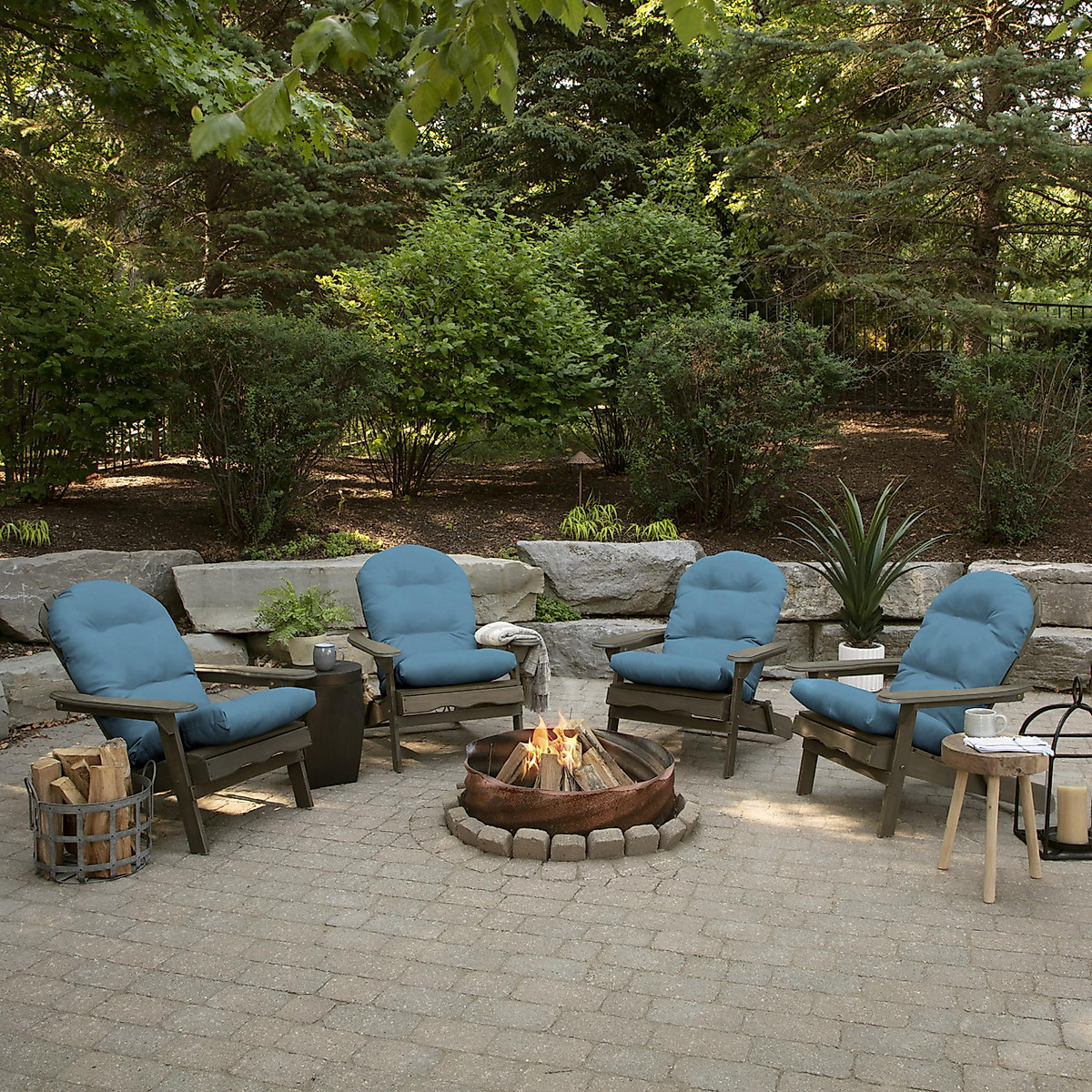 Arden Selections Plush Comfort Modern Rocking Chair Cushion, 20 x 18, Tufted Cushions for Rocking and Adirondack Chairs, French Blue Texture