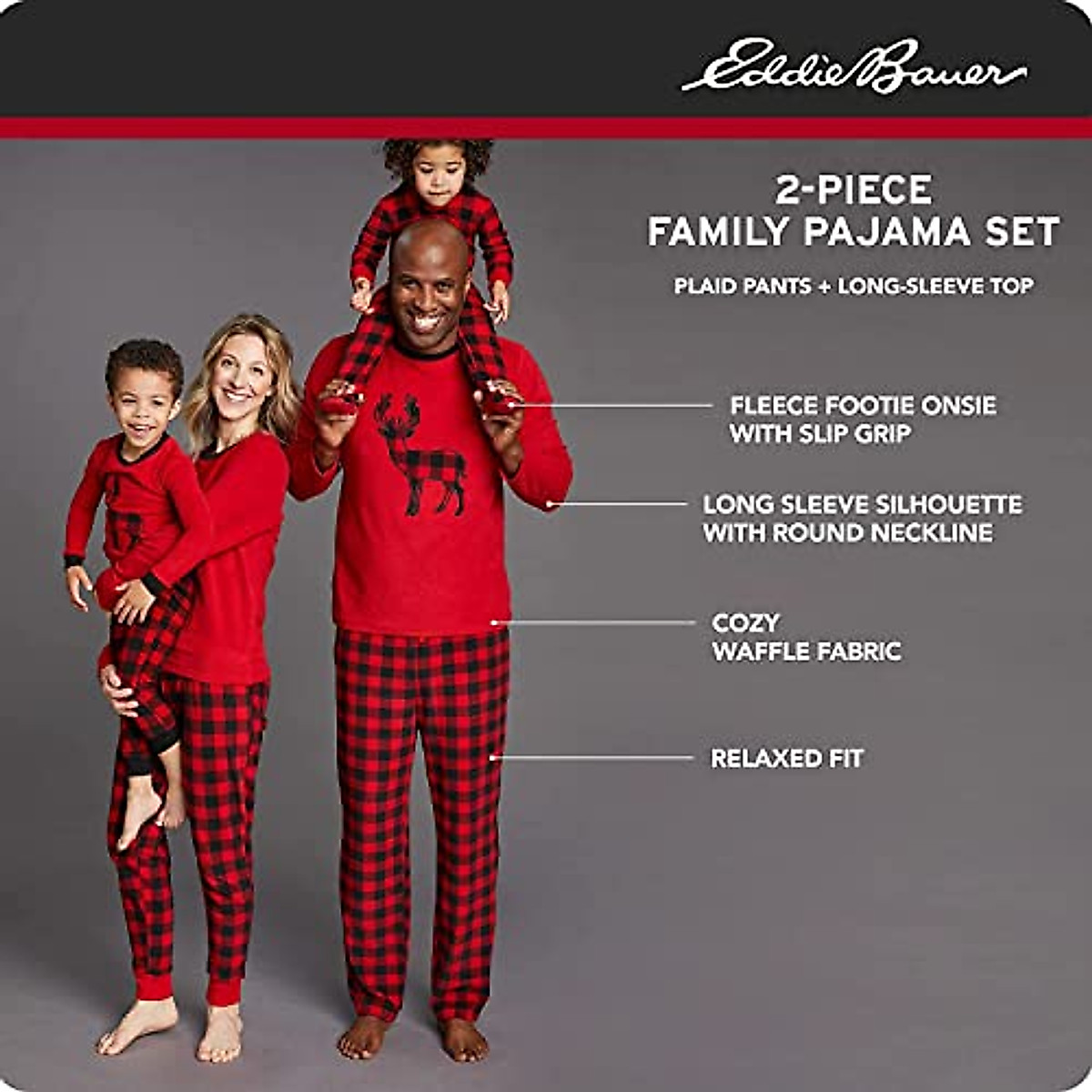 Eddie Bauer Matching Family Holiday Pajama Set – Christmas Morning Holiday Card Pajamas – Men, Women, Kids, Infant Toddler, Size X-Large, Red