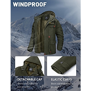 MAGCOMSEN Winter Coats for Mens Military Parka Jacket Fleece Lined Winter Cargo Jackets Army Green L