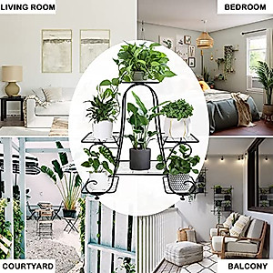 ZHAZHADI Metal Plant Stand Indoor Outdoor Multiple 6 Tier Tall Corner Flower Pot Holder Stands Shelf Rack Wrought Iron Tiered Planter Shelves for Patio, Living Room, Garden, Balcony, Black