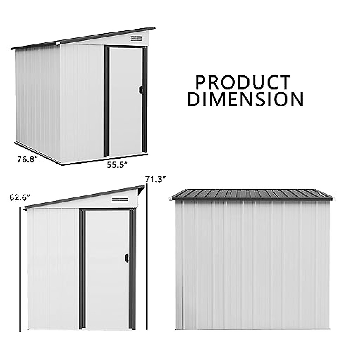Storage Shed 5X7ft, Outdoor Lean-to Metal Storage Sheds with Pent Roof (White)