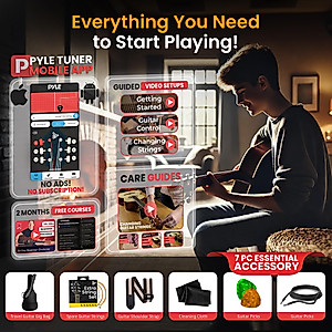 Pyle Cutaway Acoustic Electric Guitar and Amp Kit, 4/4 Full Size Spruce Wood Body with 10W Amplifier, Gig Bag, Strap, Extra Steel Strings, Picks, Cable, for Beginners and Adults, Natural