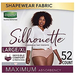 Depend Silhouette Incontinence and Postpartum Underwear for Women, Maximum Absorbency, Disposable, Large/Extra-Large, Pink, 52 Count (Packaging May Vary)