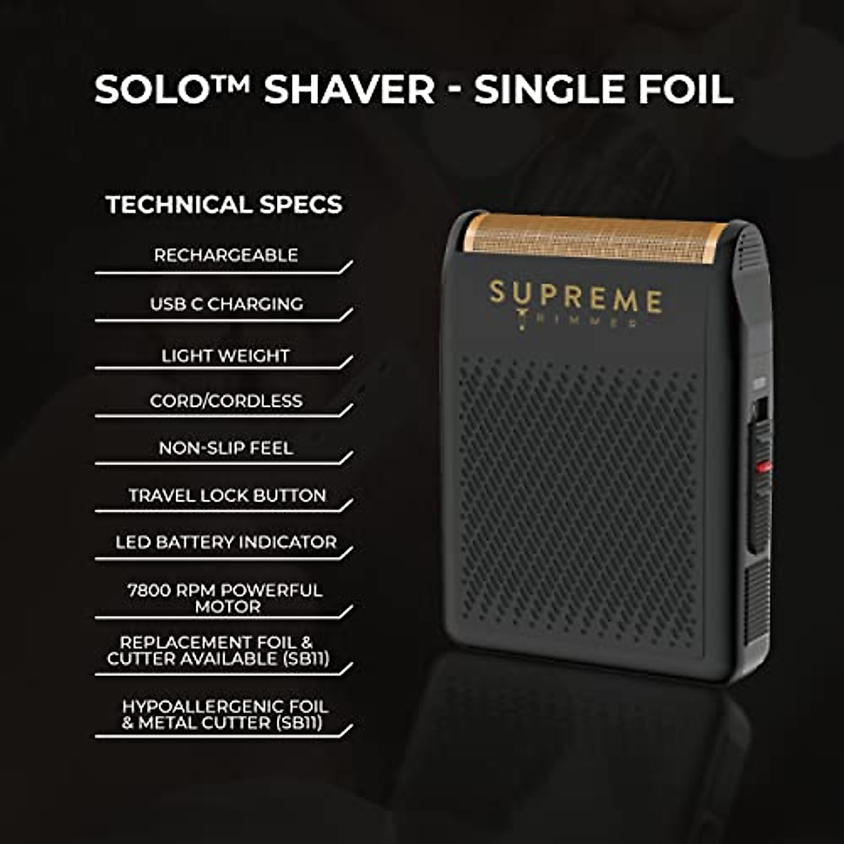 SUPREME TRIMMER Foil Shaver STF101 (150 Min Runtime) & Replacement Cutters SB11 | Solo - Black
