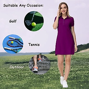 JINSHI Women's Short Sleeve Dress Golf Running Workout Athletic Dresses Comfortable & Soft Purple Small