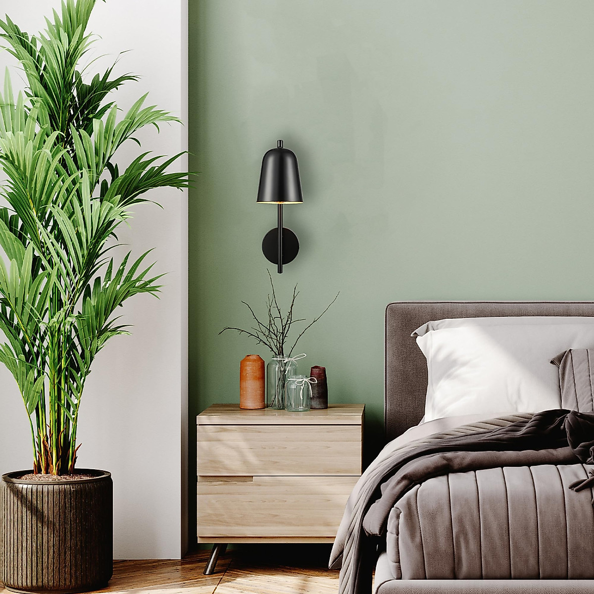 Globe Electric 65000049 1-Light Plug-in or Hardwire Wall Sconce, Matte Black, Pivoting Shade, Black Braided Fabric Designer Cord, E26 Base Socket, Home Décor, Wall Lighting, Home Improvement