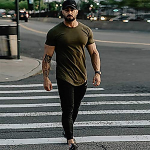 Mens Gym Workout Slim Fit Short Sleeve T-Shirt Cotton Performance Athletic Shirts Running Fitness Tee(AGBK XL)