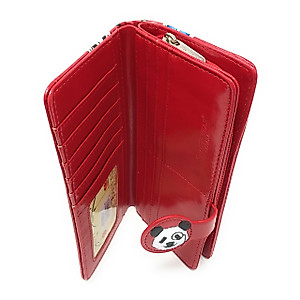 Shag Wear Panda Repeat Large Animal Wallet for Women Vegan Faux Leather Red 7"