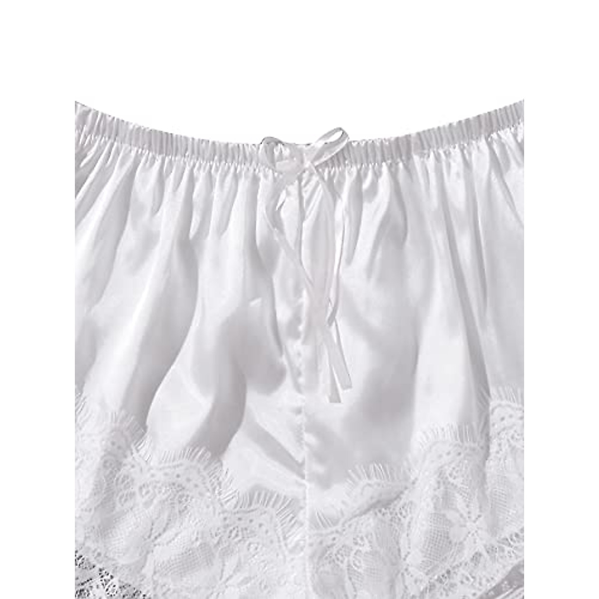 SOLY HUX Women's Satin Pajama Set 4pcs Floral Lace Trim Cami Lingerie Sleepwear with Robe White Solid L