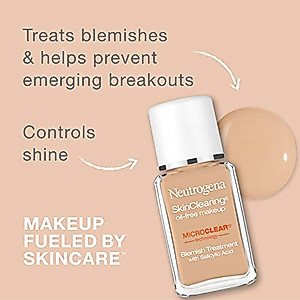 Neutrogena SkinClearing Oil-Free Acne and Blemish Fighting Liquid Foundation with Salicylic Acid Acne Medicine, Shine Controlling, for Acne Prone Skin, 10 Classic Ivory, 1 fl. oz