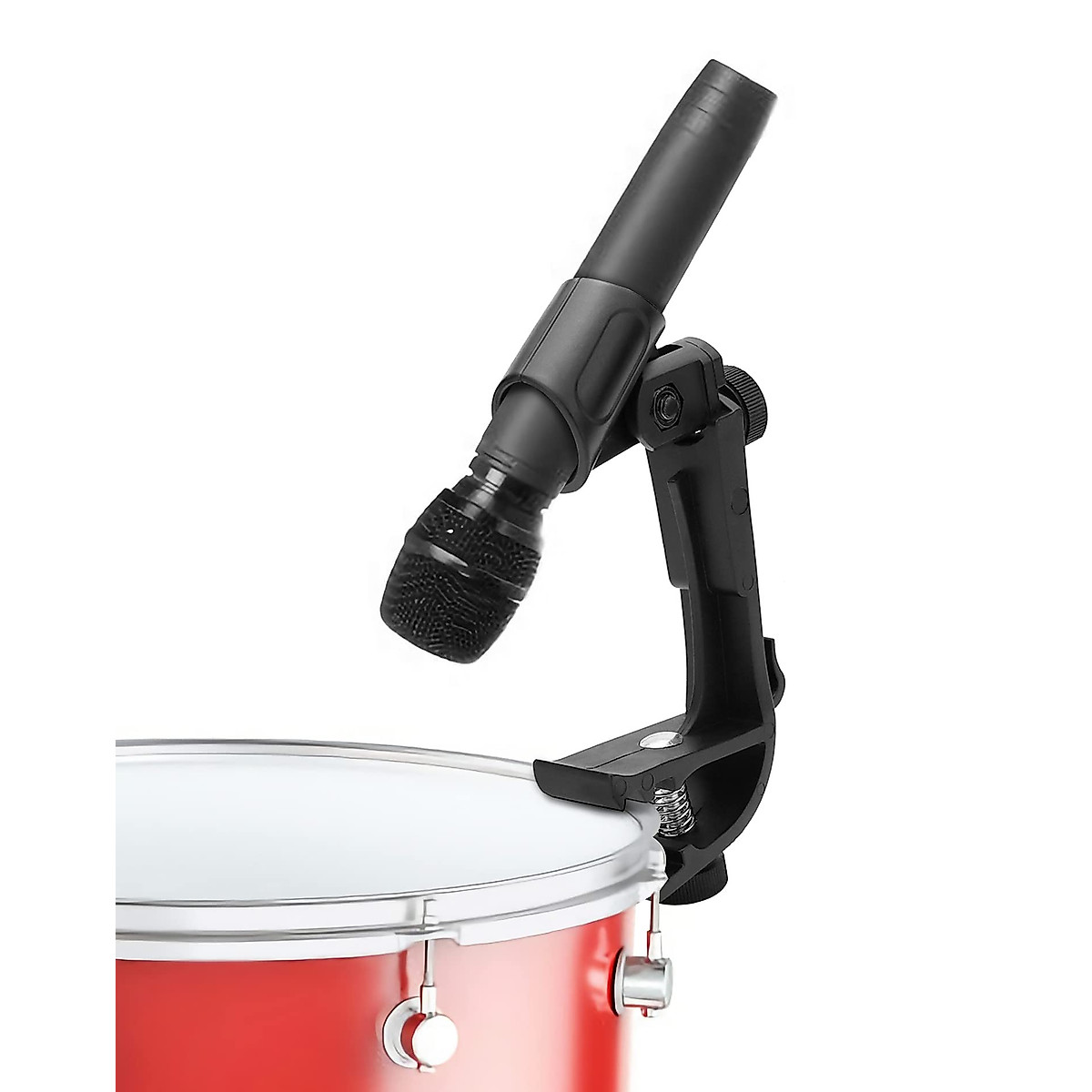 QWORK Drum Microphone Holder, 4 Pack Adjustable Drum Microphone Clip, Ring Mounting Clip Snare Drum Clip Sleeve, Mic Hoop Rim Snare Clamp, Black