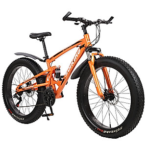 wavsurf Fat Tire Mountain Bike, 26'' 21 Speed Outdoor Snow Beach Hybrid MTB Racing Bikes for Adult, Comfort Cruiser Bicycle, Lightweight City Commuter Road Cycling, Dual Disc Brakes (A), 94x88x38cm
