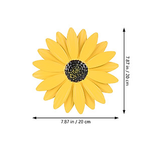 Happyyami Floral Wall Sculpture Metal Daisy Wall Art Inspirational Wall Sculptures Sunflower Hanging Figurine Wall Hanger Ornaments for Balcony Decor Yellow Garden Wall Art