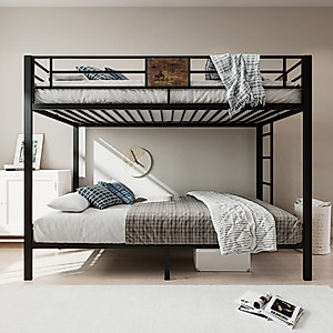 MUTICOR Bunk Beds Metal Twin Size Bunk Beds Frame with Stairs & Full-Length Guardrail, Space-Saving, No Box Spring Needed, Firm, Stable, Easy to Climb, Black