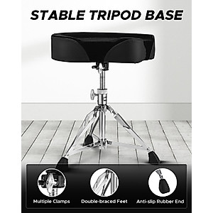 Starfavor Drum Throne Height Adjustable Padded Seat Drum Stool Saddle Drum Seat, with Double Braced Anti-Slip Feet Swivel Drum Chair for Adults, Motocycle Style, ST-500