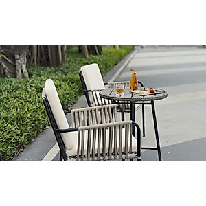 YITAHOME Outdoor Dining Chair Set of 2, All-Weather Rope & Rattan Woven Chairs, Indoor-Outdoor Armchair Seating for Patio, Backyard, Poolside, Balcony - Grey Rattan & Beige Cushion