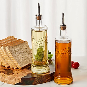 Mason Jar Oil and Vinegar Cruet Bottles - Set of 2-16.9oz - Authentic Original Olive Oil Glass Dispenser Set, Leak Free, Strong Stainless Steel Top with Weighted Pourer & Cork Base, Farmhouse Décor