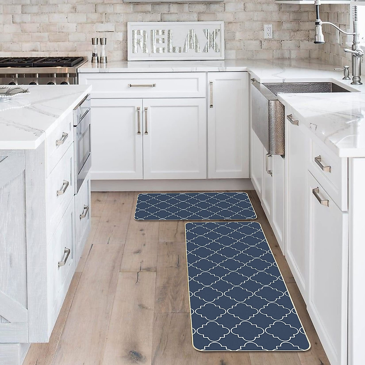 Artoid Mode Non-Slip Kitchen Mats Set of 2, Absorbent Washable Kitchen Mats and Rugs for Kitchen Floor Home, Office, Sink Blue - 17x29 and 17x47 Inch
