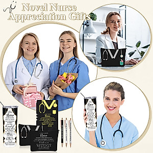 Domensi 6 Pcs Nurse Week Appreciation Gifts for Women Medical Nursing Assistant 20 oz Marble Sign Tumbler Makeup Bag Notepad with Ballpoint Pen for Graduation Nursing Student(Black)