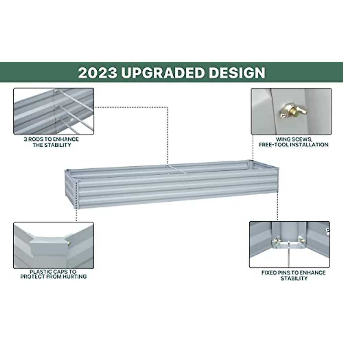 SONFILY Planter Raised Beds Raised Garden Bed for Gardening Garden Boxes Outdoor Metal Raised Garden Beds Galvanized Outdoor,8x2x1 Galvanized Grey
