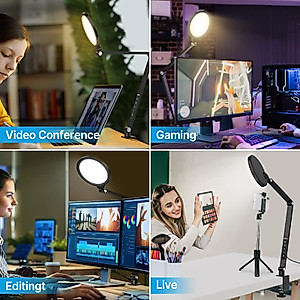 Desk LED Light for Zoom Video - ULANZI Edge-Lit Desk Lamp with Clamp I15W I 3000-6500K I Flexible Arm I Soft on Eyes I Computer Zoom Meeting Light Stream Key Light Phone Clip on Right Light