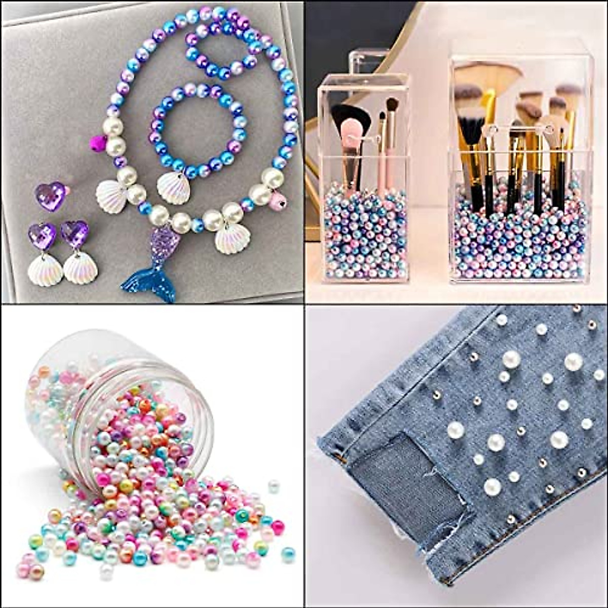 1200 Pieces Gradient Pearl Beads for Jewelry Making Faux ABS Pearls Beads for Craft DIY 6mm Loose Round Spacer Beads with Hole Multicolored Smooth Beads for Bracelets Earrings Necklaces (15 Colors)