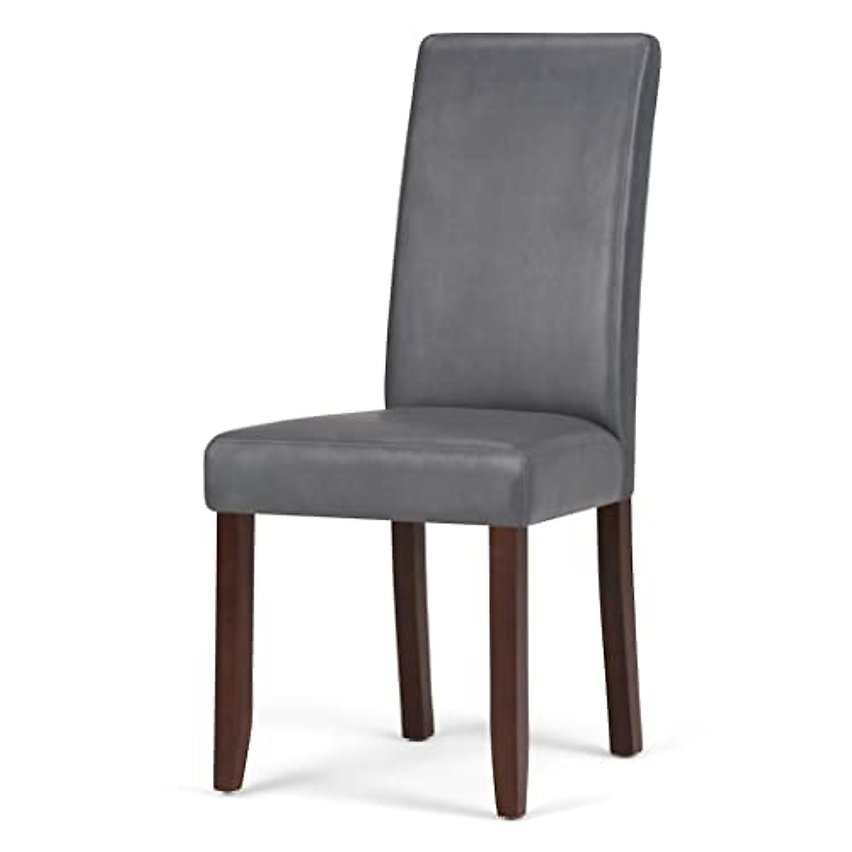 SIMPLIHOME Acadian SOLID WOOD Transitional Parson Dining Chair (Set of 2) in Stone Grey Faux Leather, For the Dining Room