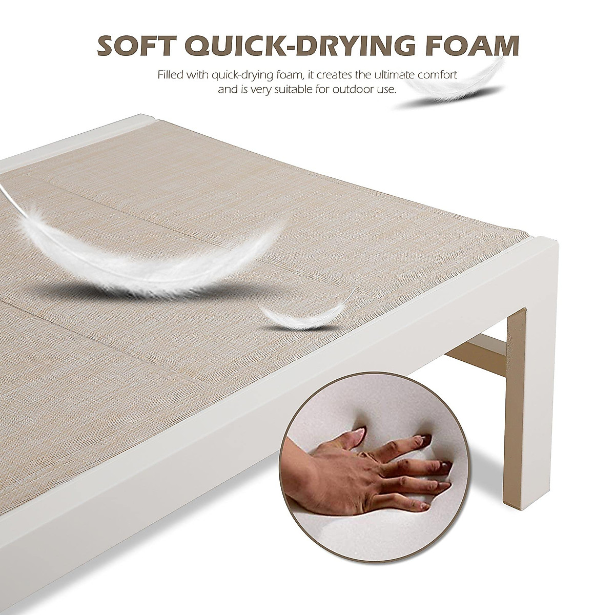 Iwicker Patio 2-Pieces Aluminum Chaise Lounge Chairs Adjustable Outdoor Quick Dry Foam Padded Lounger Reclining Chairs with 5-Position Backrest,Beige