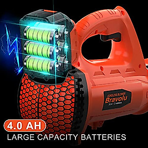 Cordless Leaf Blower, 350 CFM 150 MPH Battery Powered Leaf Blower with 4.0Ah Battery and Charger, 6 Speed Dial, 2 Adjustable Tubes, 21V Battery Leaf Blower for Lawn Care, Yard, Snow Debris and Dust