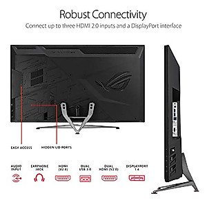 ASUS ROG Strix XG438Q 43” Large Gaming Monitor with 4K 120Hz FreeSync 2 HDR 600 90% DCI-P3 Aura Sync 10W Speaker Non-glare Eye Care with HDMI 2.0 DP 1.4 Remote Control, Black