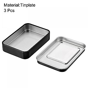 uxcell Metal Tin Box, 3pcs 3.43" x 2.36" x 0.71" Rectangular Empty Tinplate Storage Containers with Clear Window Lids, Black