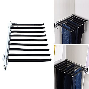 Pull Out Trousers Rack 9 Arms Closet Pants Hanger Bar Stainless Steel Hanger Rail Extendable Trousers Hanger for Clothes Towel Scarf Trousers Tie, 18.11x12.83in (Left Installation)
