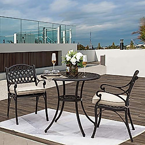 Nuu Garden 3 Pieces Outdoor Patio Dining Sets with Cushions, Cast Aluminum Patio Table and Chairs All-Weather Outdoor Furniture for Yard, Balcony, Black with Antique Bronze at The Edge and Biege