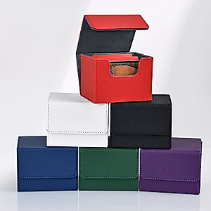 ZLCA Card Deck Box for Trading Cards, MTG Commander Deck Box Holds 120+ Single Sleeved Cards, Leather Magnetic Card Storage Box Fits for TCG CCG Magic Cards (Black)