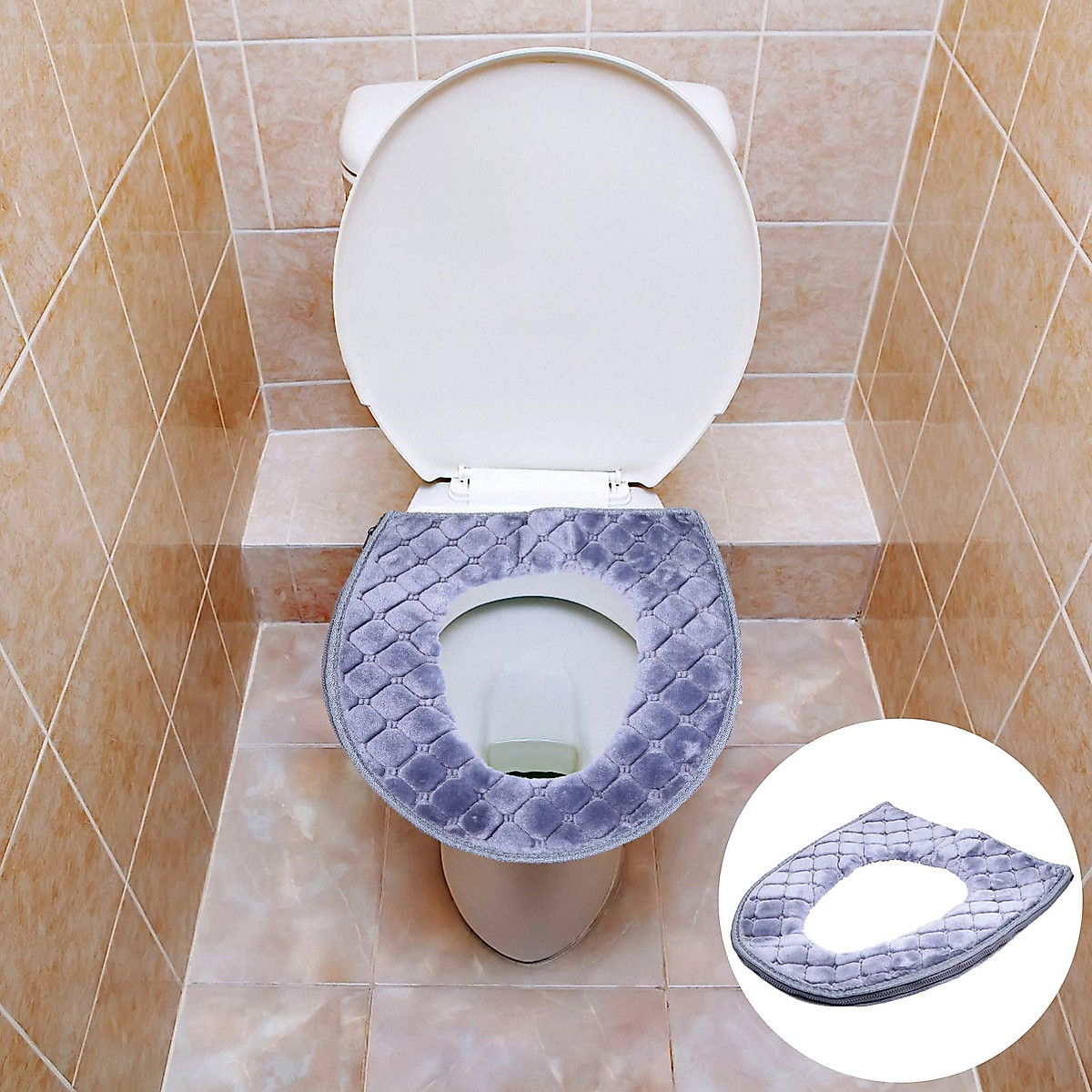FAVOMOTO Bathroom Seat Toilet Liners Plush Toilet Seat Thickened Cover Plush Bath Cushion Seat Cover Toilet Warmer Padded Family Cushion