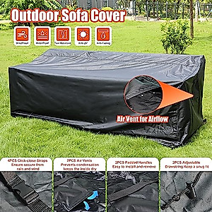 Likorlove 100% Waterproof Outdoor Sofa Cover, 88" Wx 33" Dx 31.8" H Patio Furniture Covers Waterproof, Windproof 3-Seater Sofa Cover Heavy Duty with Air Vent and Handles for Lawn, Backyard Deck, Black