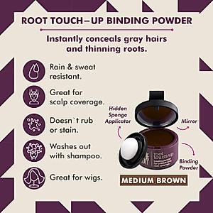 Root Touch Up Powder by Style Edit | Medium Brown Hair Color Coverage for Grays and Roots | Mineral-Infused Binding Hairline Concealer | 0.13 oz. Tub