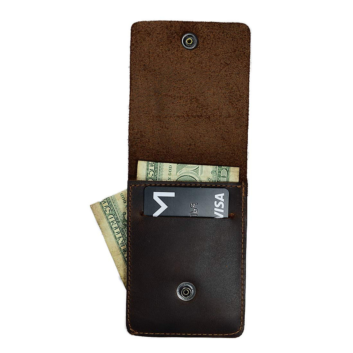 Hide & Drink, Vertical Front Pocket Wallet with Card Slot, Compact Storage for Bills, Card Holder, Full Grain Leather, Handmade, Bourbon Brown