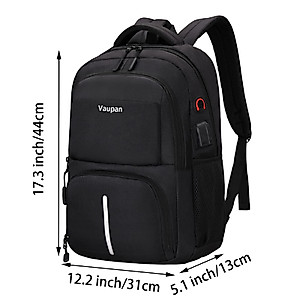 Vaupan Travel Backpack, Black Laptop Backpack with USB Charging Headphone Port for Men Womens Boys Girls, Anti Theft Water Resistant College School Bookbag Computer Backpack Fits 15.6 Inch Notebook
