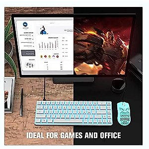 Keyboard and Mouse Gaming Set, 68 Keys Blue Switch 60% Mini Blue Backlit Mechanical Keyboard White, 6400DPI 7 Buttons Lightweight Programmable Mouse Green, USB Wired, Compatible with Windows Mac PS4