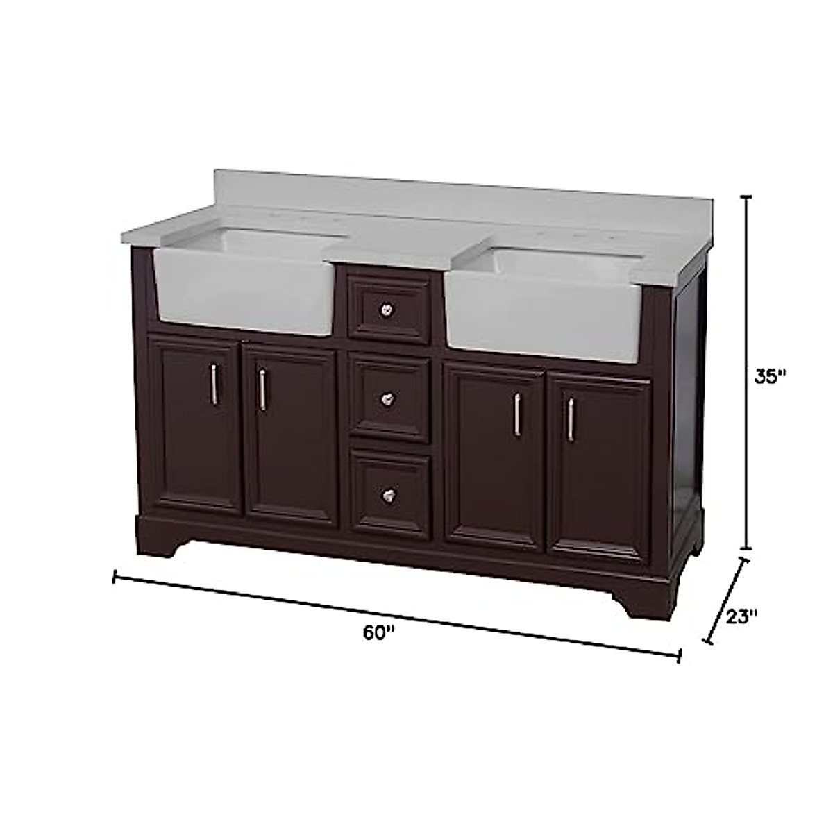 Kitchen Bath Collection Zelda 60-inch Double Farmhouse Vanity (Quartz/Chocolate): Includes Chocolate Cabinet with Stunning Quartz Countertop and White Ceramic Farmhouse Apron Sinks
