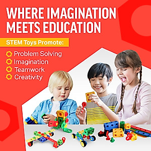 Brickyard Building Blocks STEM Toys - Educational Building Toys for Kids Ages 4-8 with 163 Pieces, Tools, Design Guide and Toy Storage Box, Easter Basket Stuffers Gift for Boys & Girls