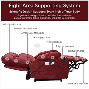 Electric Power Lift Recliner Oversize Chair Dual Motor Vibration Massage Heated Gift Fabric Single Sofa for Elder with Side Pockets Cup Holders for Living Room 180 Degree for Flat Sleeping