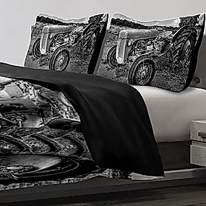 Duvet Covers Set King Size Old Farm Tractor - Soft and Breathable Microfiber Comforter Bedding Set with Zipper Closure for Kids Women Men, 1 Duvet Cover 2 Pillowcase