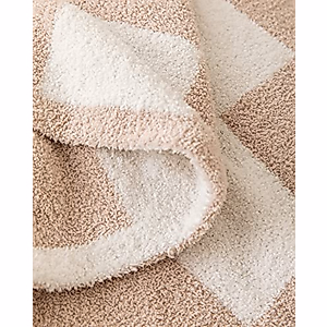 Ultra Soft Cozy Buffalo Checkerboard Grid Fluffy Microfiber Knitted Throw Blanket Lightweight Fleece Checkered Blanket for Sofa Couch Bed Travel Cream 51"X63"